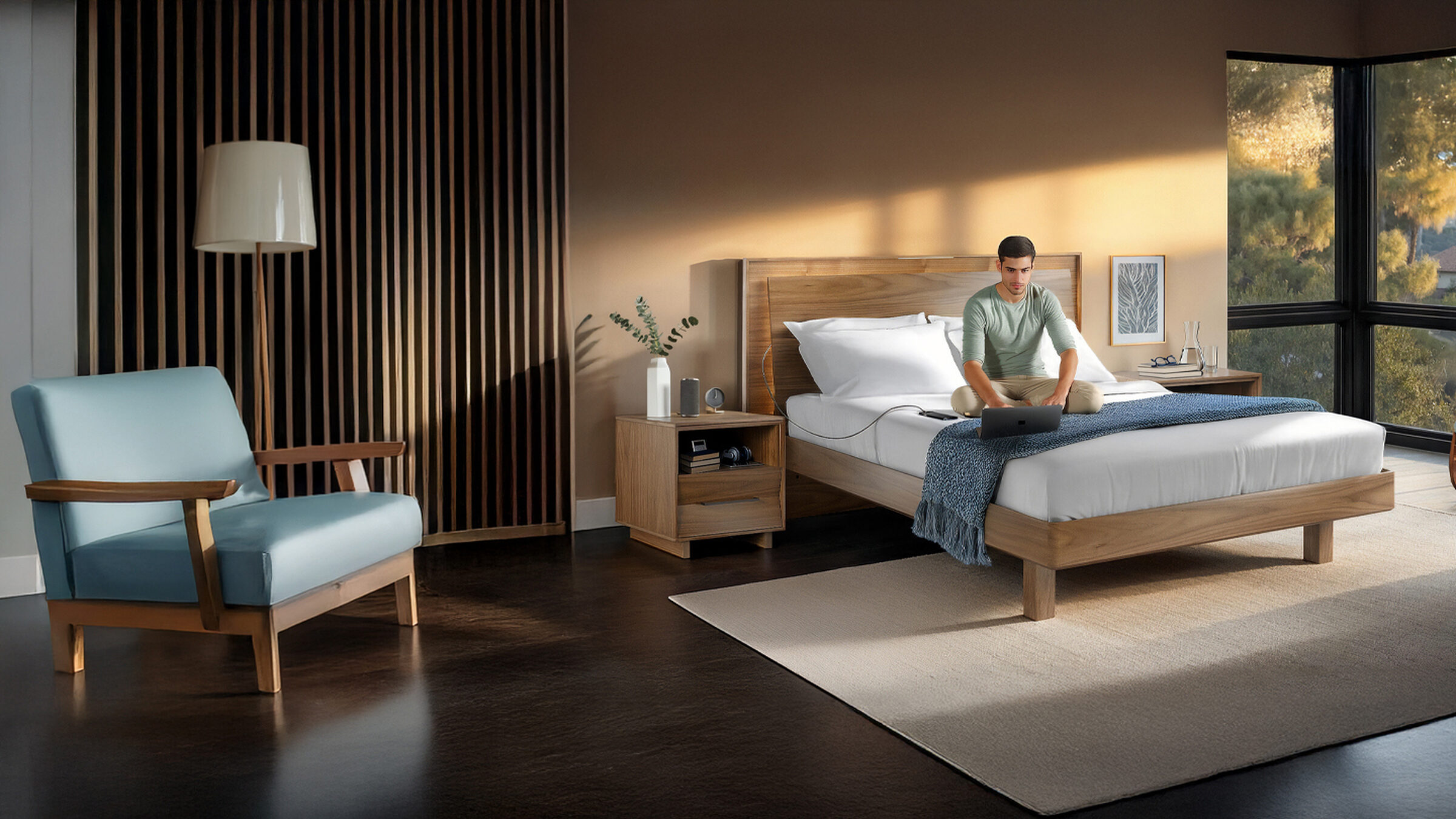KAVA 9617 | Modern Queen Bed With Built-in Charging & Lighting | BDI Furniture