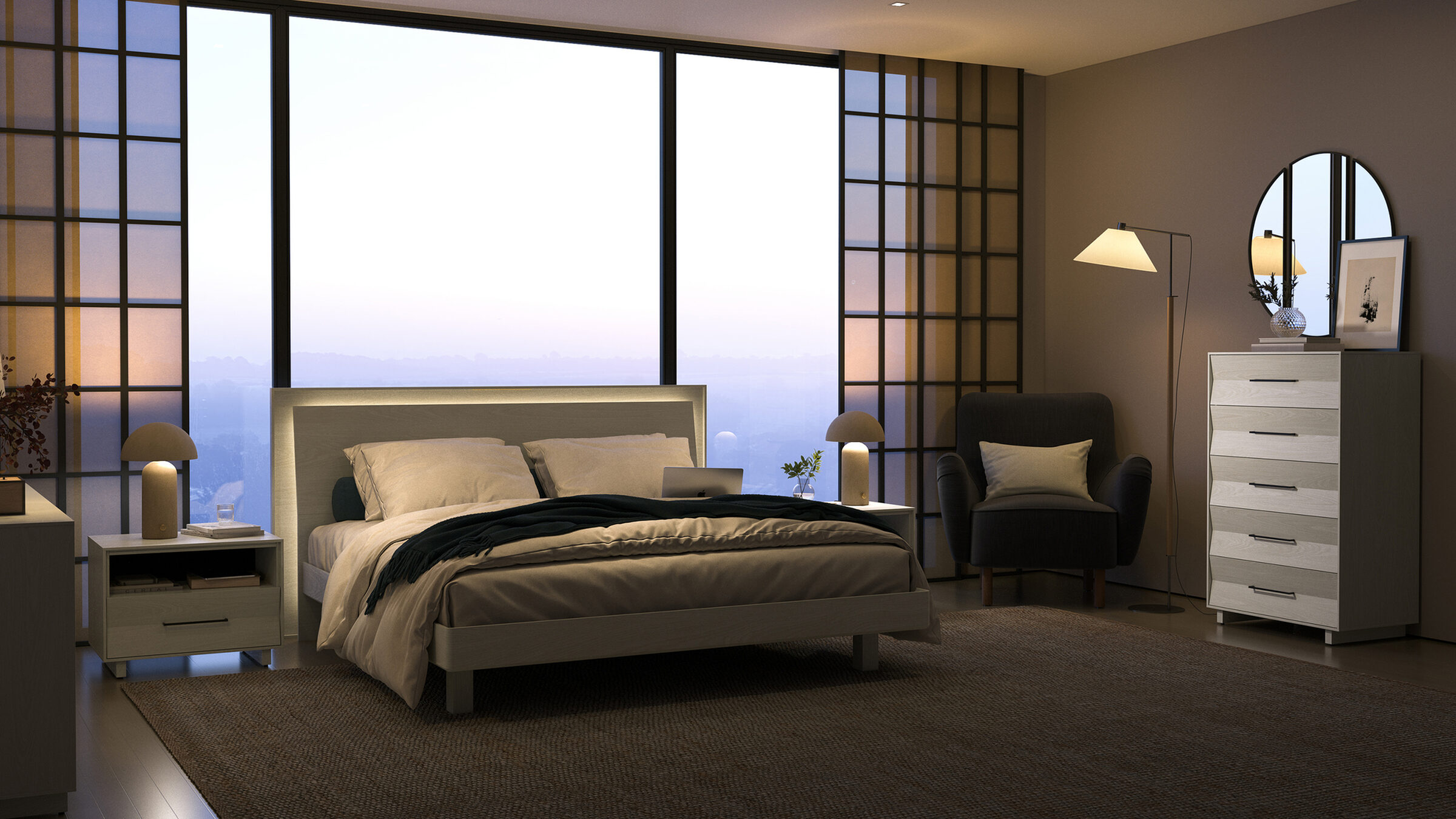 KAVA 9619 | Modern King Bed With Built-in Charging & Lighting | BDI Furniture