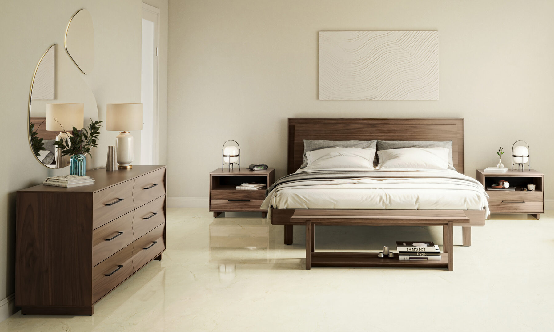 KAVA 9617 | Modern Queen Bed With Built-in Charging & Lighting | BDI Furniture