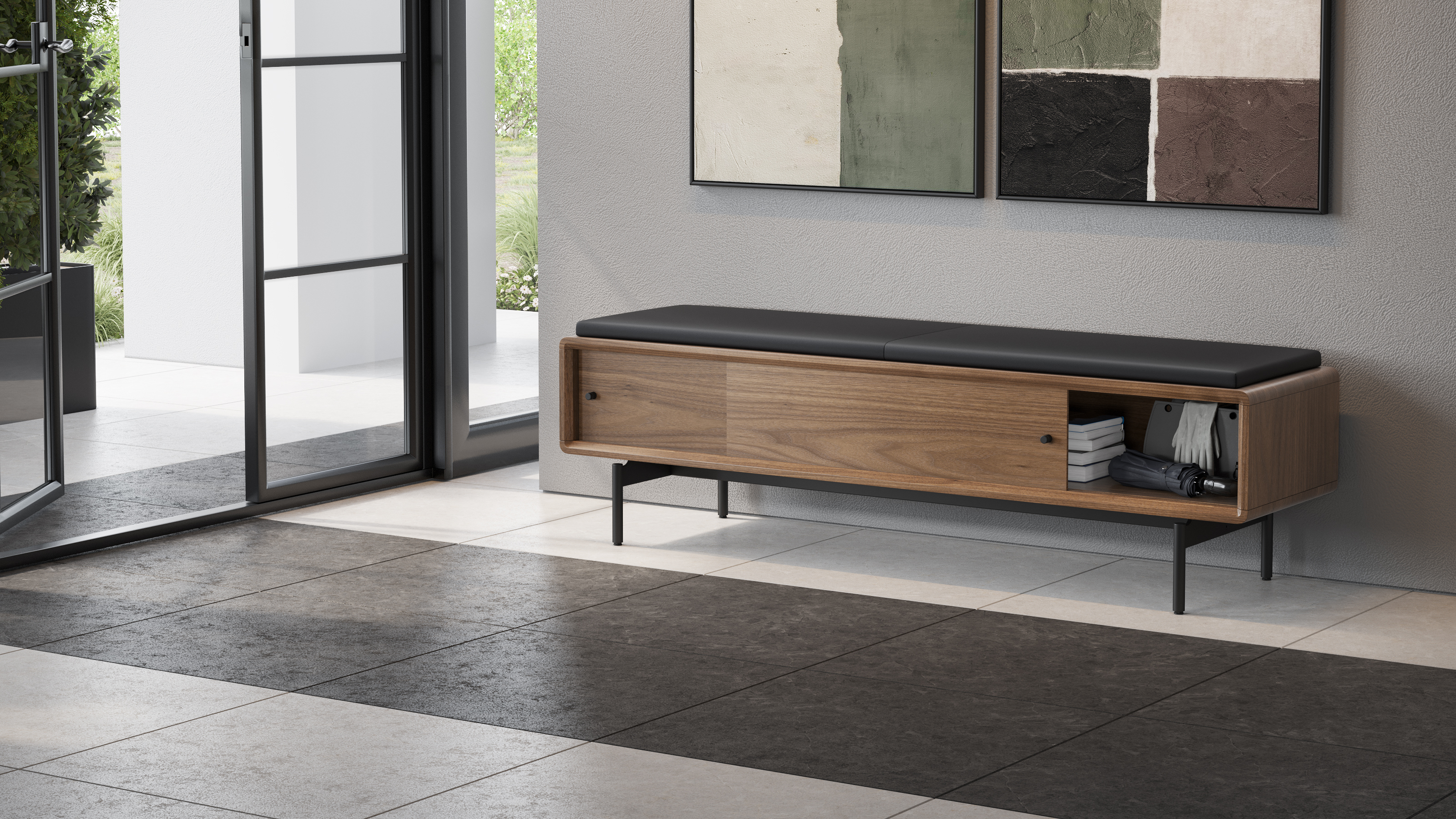LINQ 9102 Storage Bench | Leather Cushion | BDI Furniture