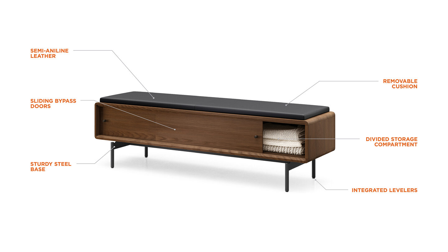 LINQ 9102 Storage Bench | Leather Cushion | BDI Furniture