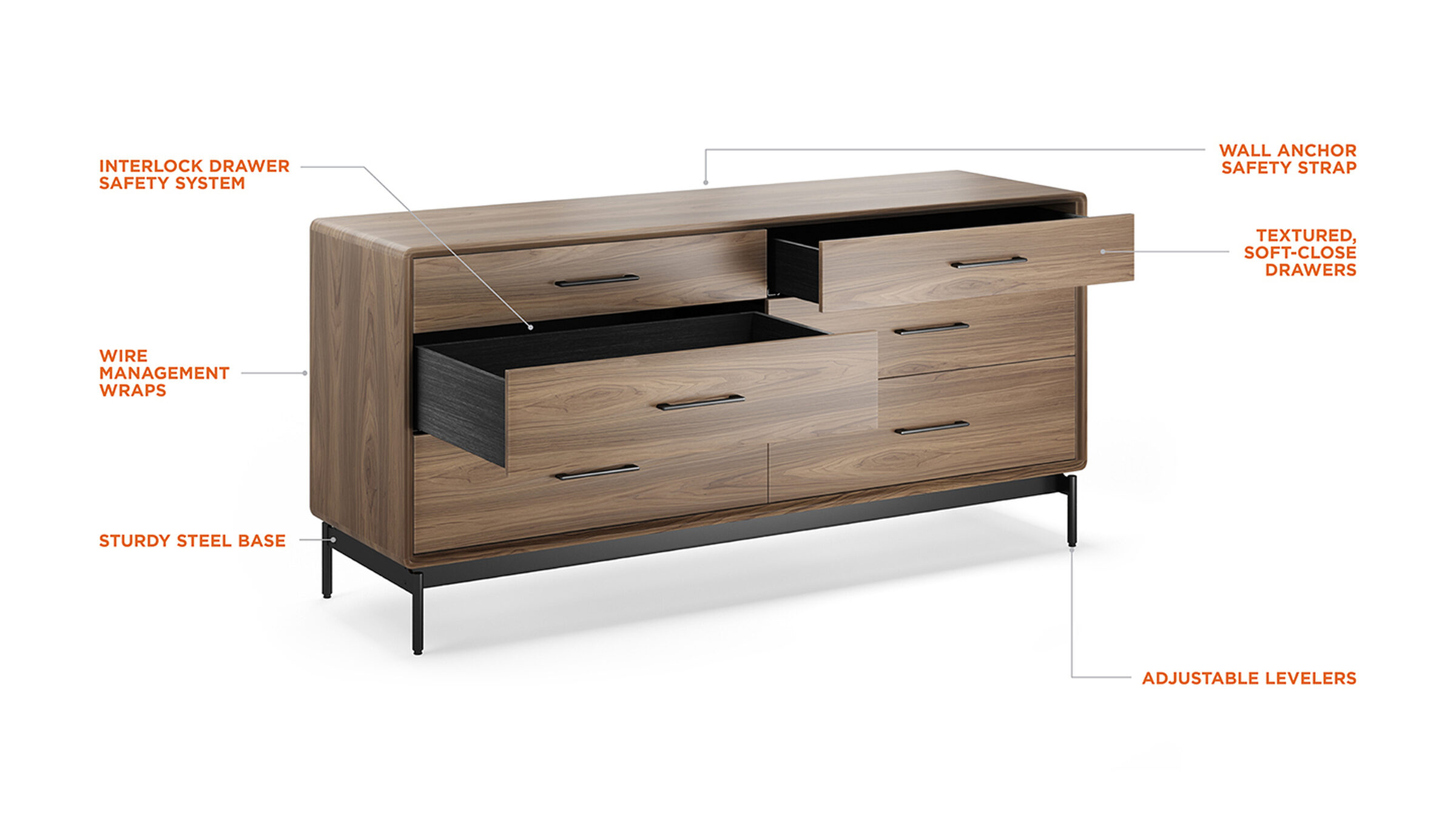 LINQ 9186 Wide 6-Drawer Modern Dresser | BDI Furniture