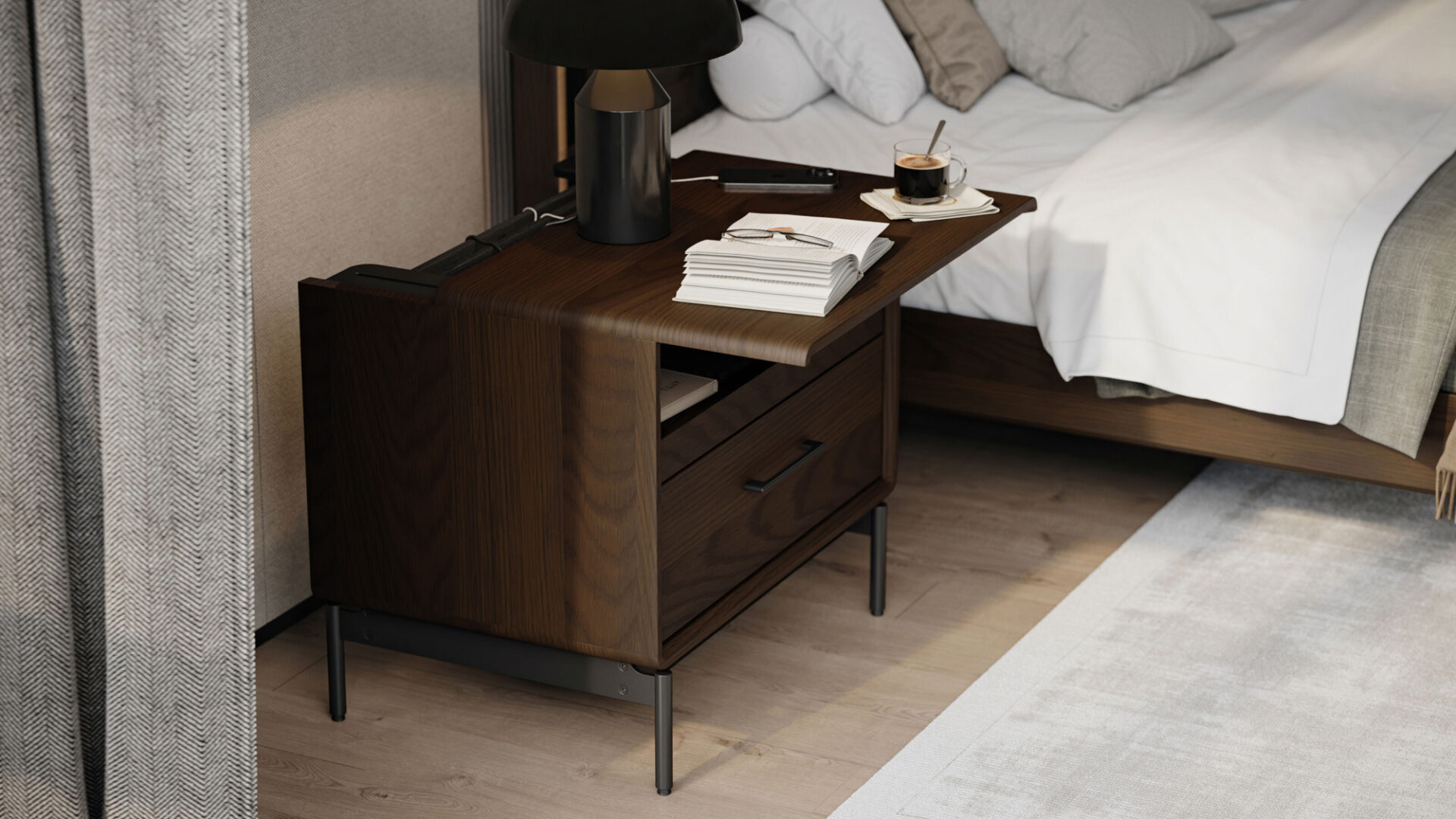 LINQ 9182 28-inch Modern Nightstand With Charging Station | BDI Furniture