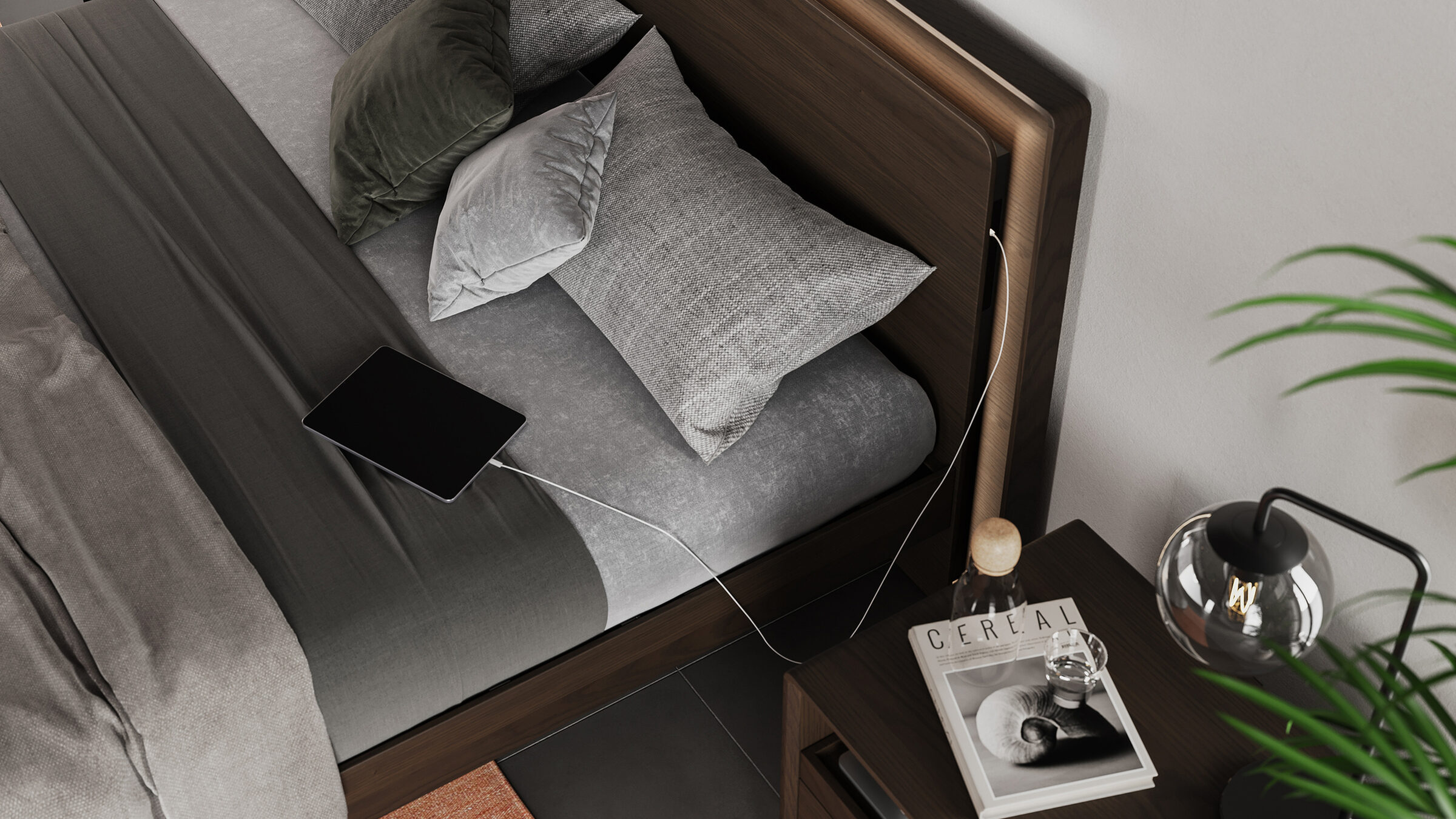 Up-LINQ 9119 Modern King Bed With Charging Stations | BDI Furniture