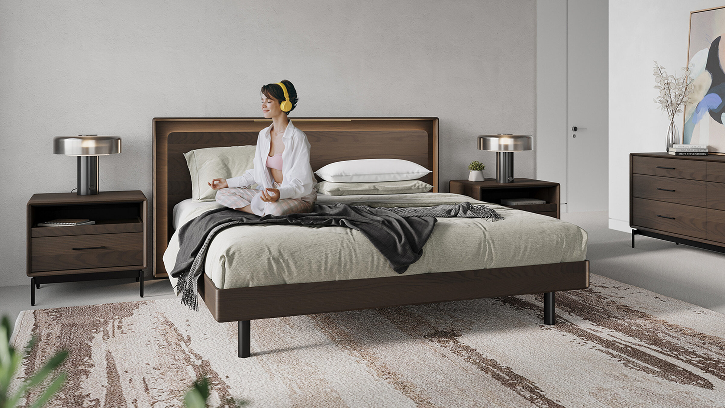 Up-LINQ 9117 Modern Queen Bed With Charging Stations | BDI Furniture