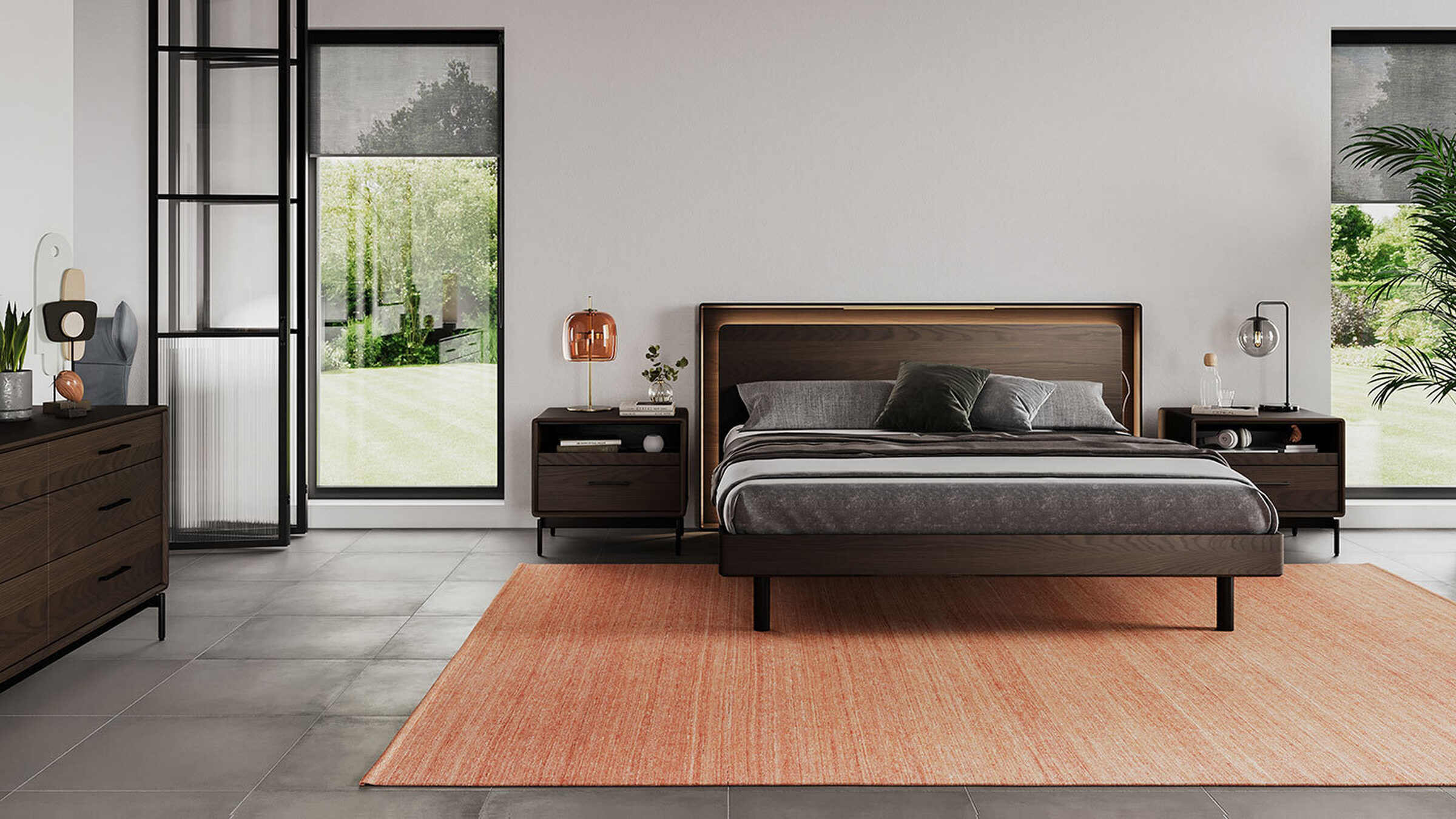 Up-LINQ 9117 Modern Queen Bed With Charging Stations | BDI Furniture