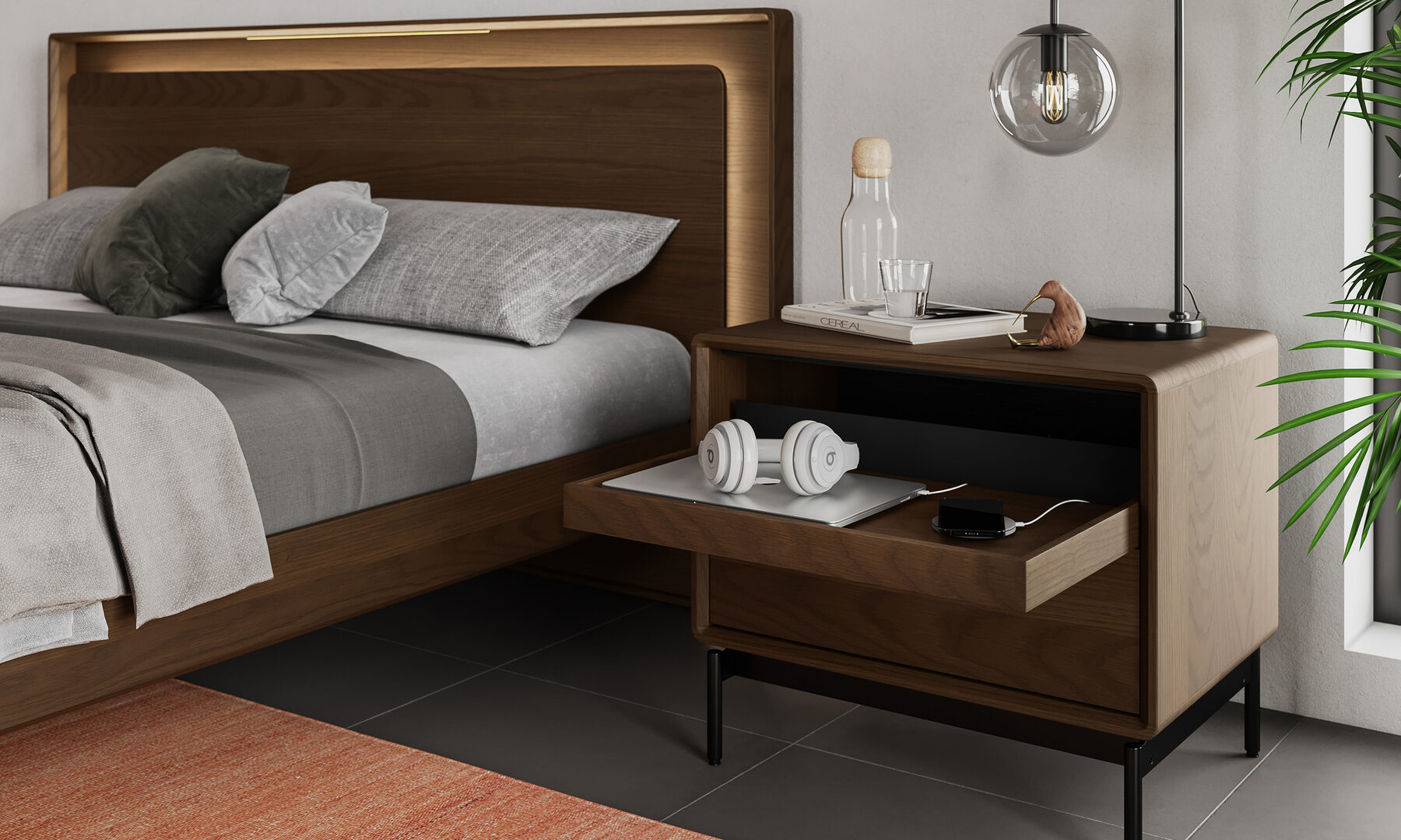 LINQ 9181 22-inch Modern Nightstand With Charging Station | BDI Furniture