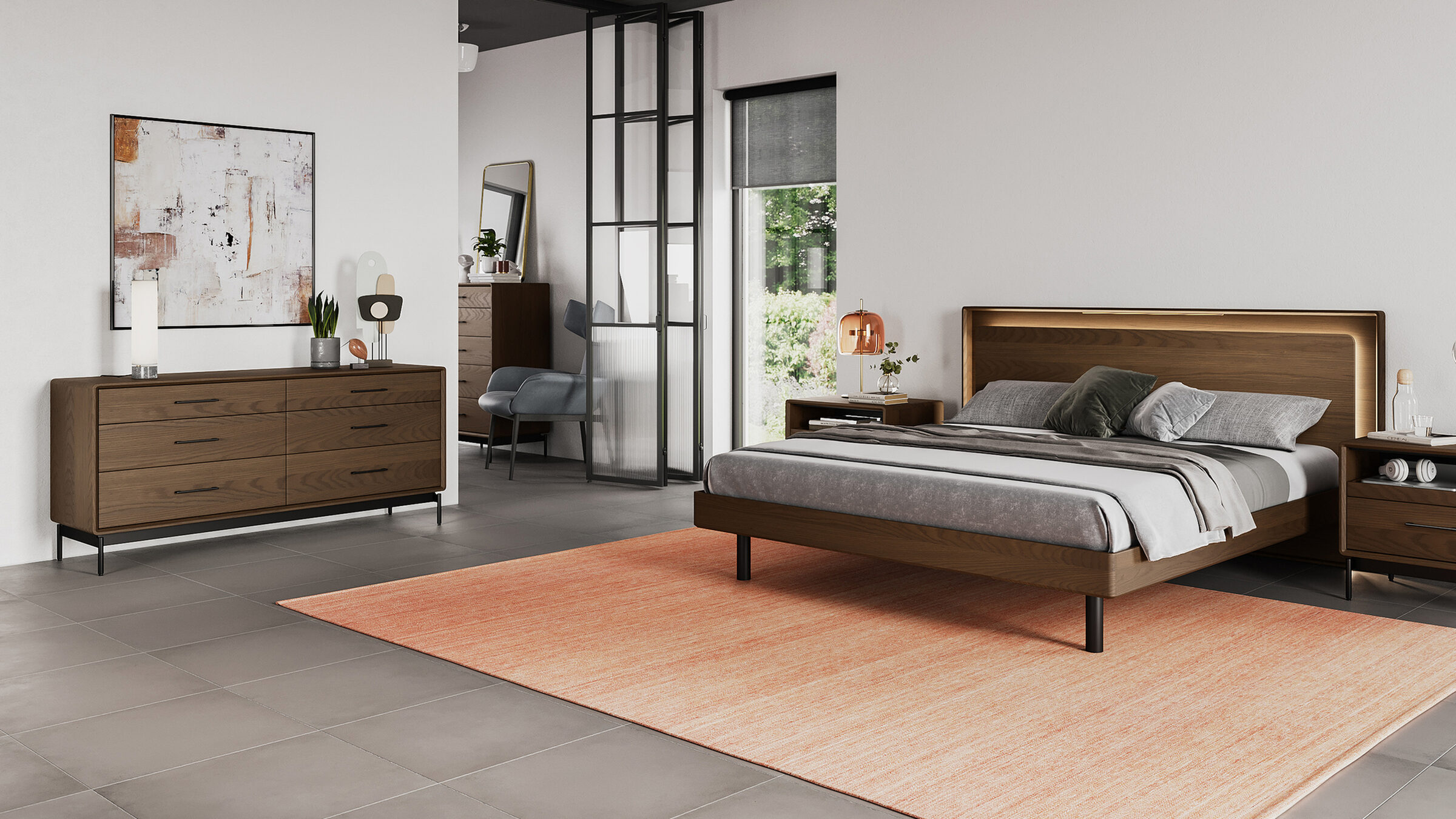 Up-LINQ 9119 Modern King Bed With Charging Stations | BDI Furniture